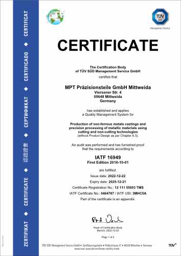 Certification and quality management | MPT Group GmbH - EN